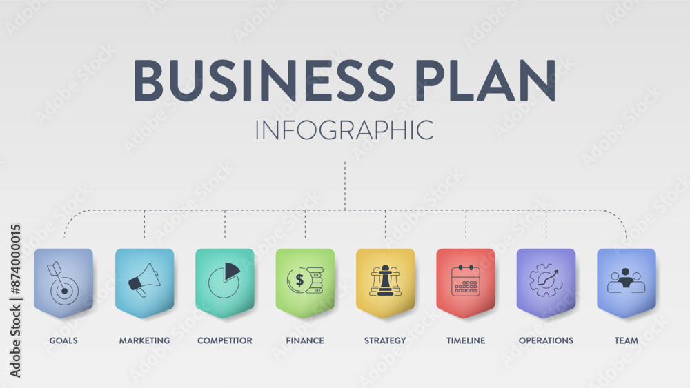 Business plan diagram chart infographic banner with icons vector has ...