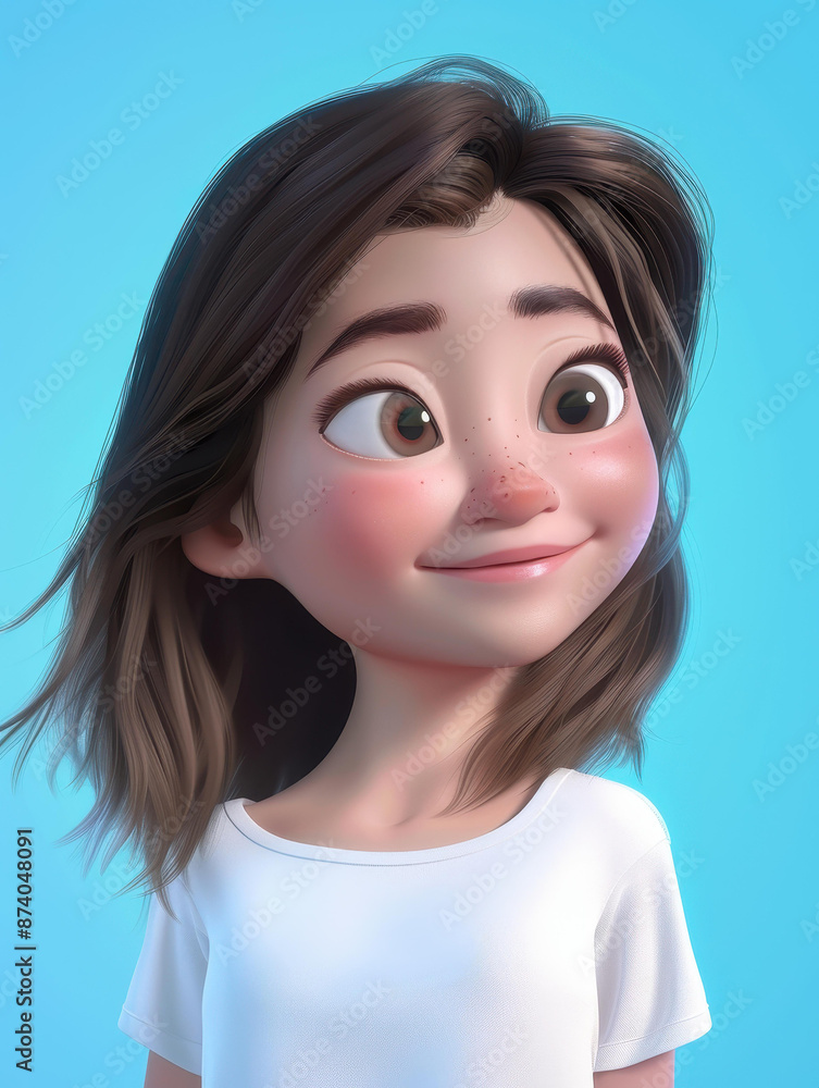 Stunning 3D render of an Asian girl in a white shirt against a pure ...