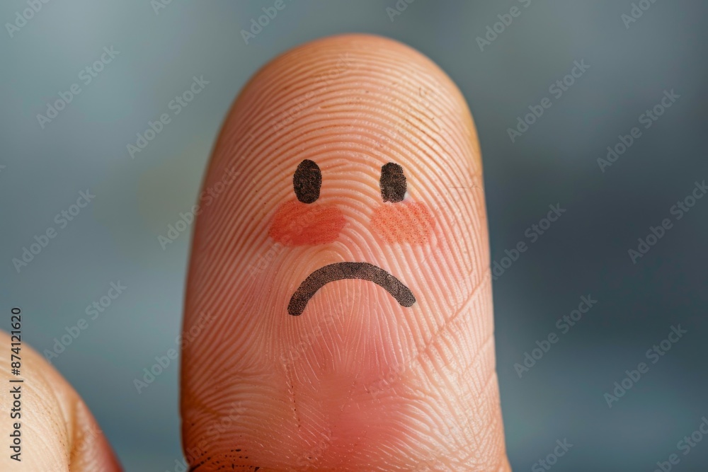 Sad Face Drawn on Finger Stock Illustration | Adobe Stock