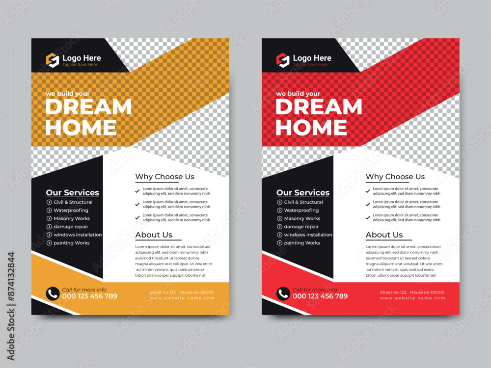 construction flyer Layout template design yellow and black layout ...