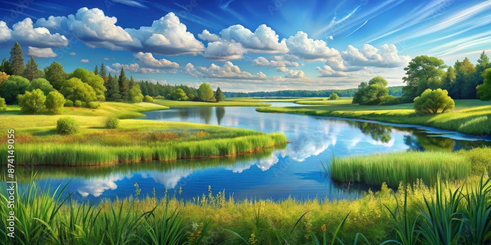 Prairie lakes landscape illustration featuring Minnesota's iconic sky ...