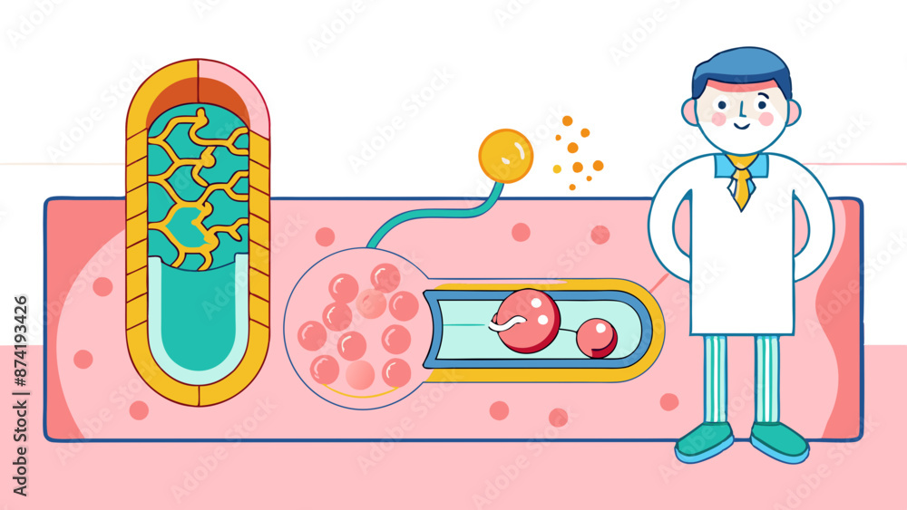 Cartoon Doctor Explaining Cell Structure and Mitochondria Diagram Stock ...