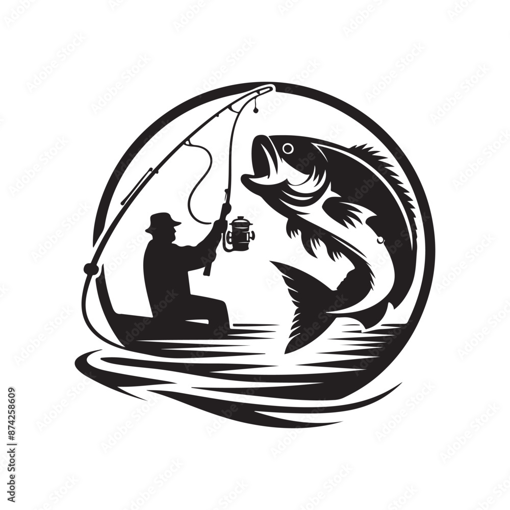 Fishing logo icon silhouette vector. Vintage fishing logo design. Fish ...