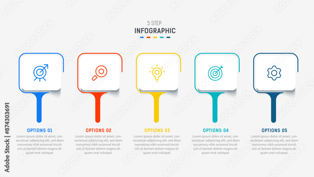 Five Step Infographic design element template for presentation. info ...