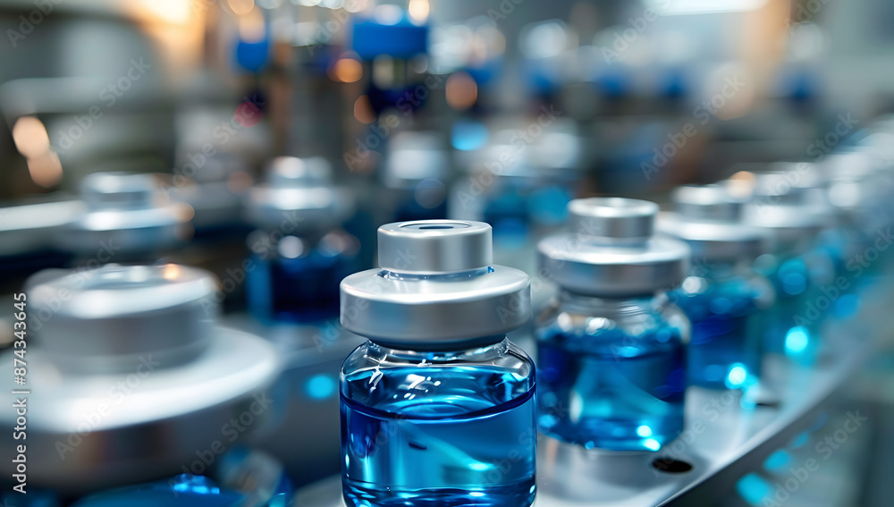 3D rendering of a modern, high-tech medical production line with ...