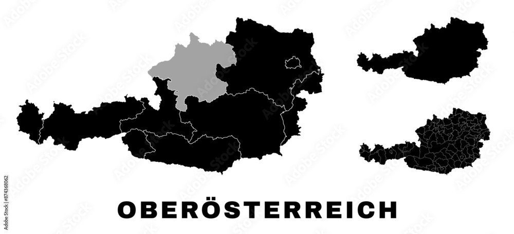 Upper Austria map, Austrian state. Austria administrative provinces ...