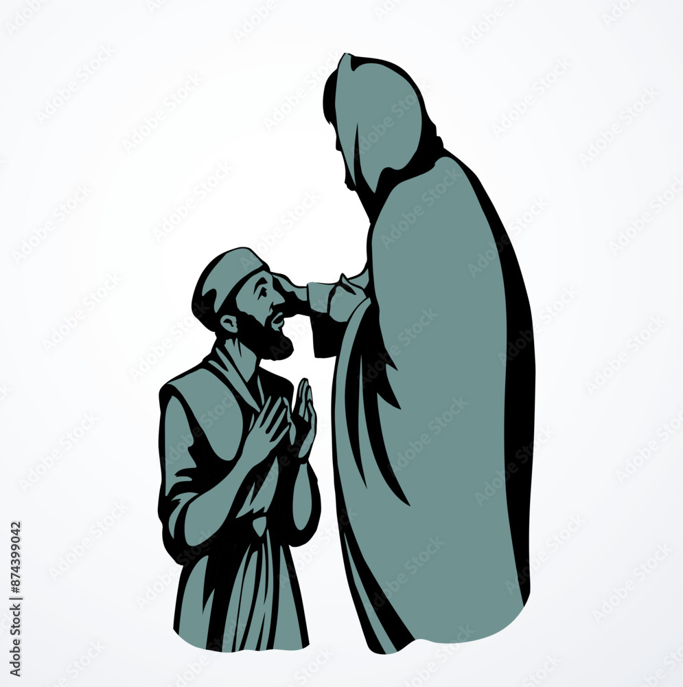 Vector drawing. Jesus heal the man Stock Vector | Adobe Stock