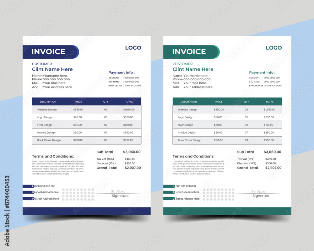Vector de Stock A4 Size Invoice design . A Modern Minimal Invoice ...