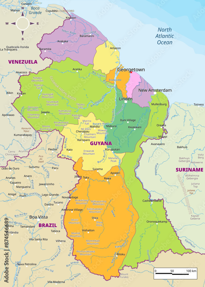 Detailed political map of Guyana Stock Vector | Adobe Stock