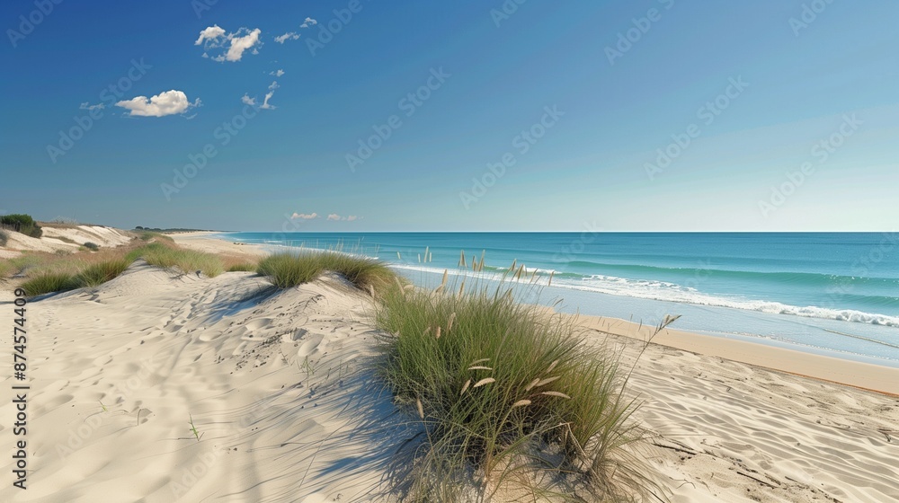 Front view of seashore of palmar beach with sand turquoise ocean water ...