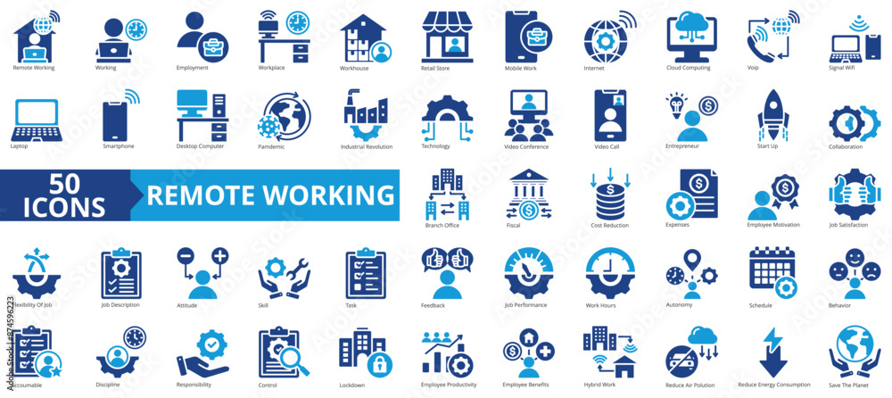 Remote working icon collection set. Containing employment, workplace ...