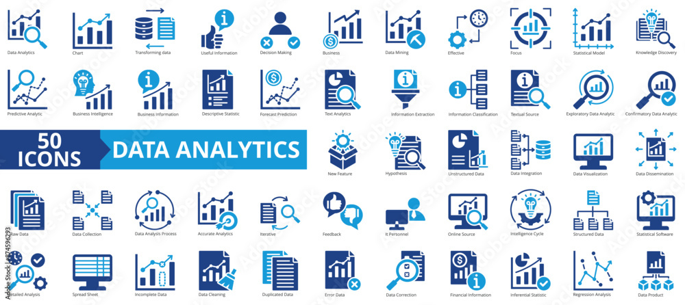 Data analytics icon collection set. Containing chart, forecast ...