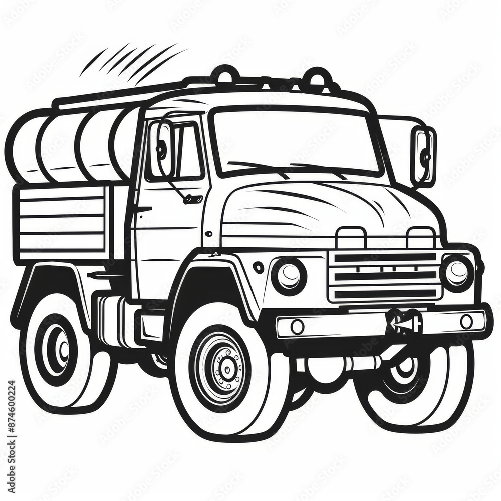 Detailed line art of a tanker truck, perfect for coloring pages and ...