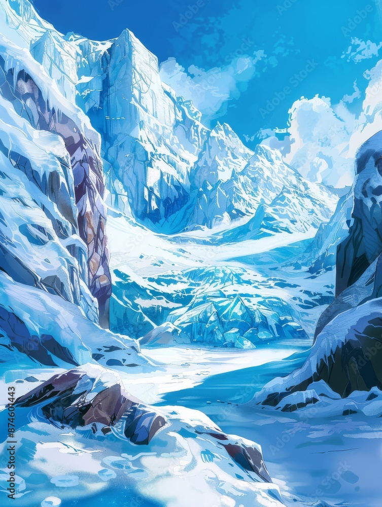 Snow Mountain, Blue Snow Mountain, glacier, Anime Background Style ...