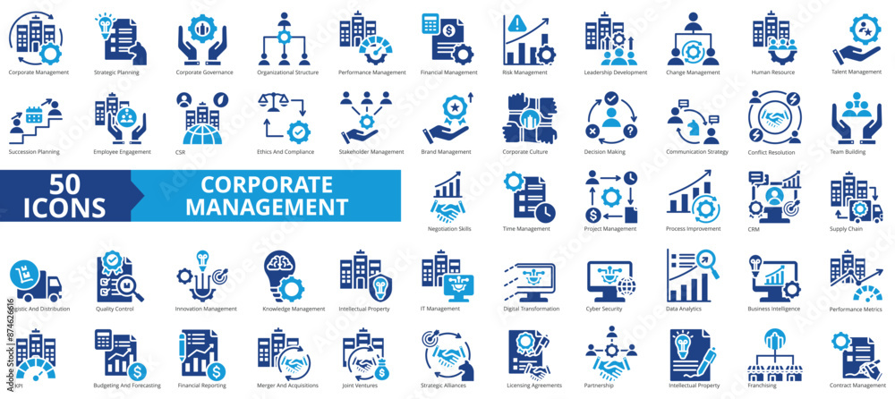 Corporate management icon collection set. Containing business ...