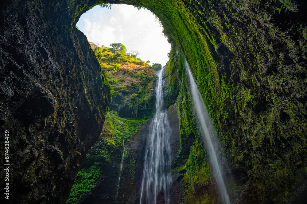 Beautiful waterfalls in sunny day,Bottom view Madakaripura Waterfall is ...