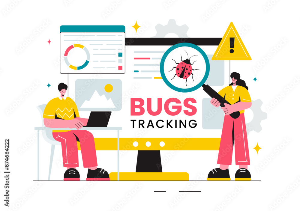 Vector Illustration of a Bug Tracking Tool with Mobile Phone Protection from Computer Viruses in ...