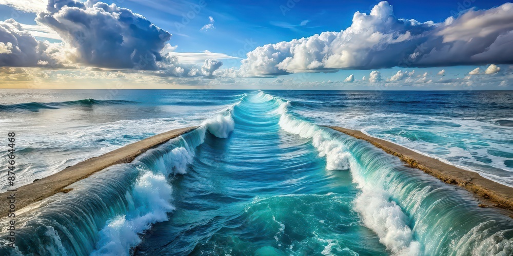 Ocean splitting to form canal for passage, miracle, Moses, parting, red ...