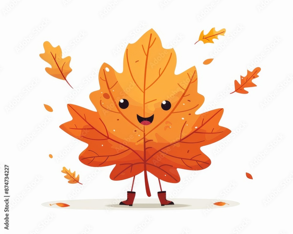a cartoon autumn leaf character clipart, whimsical element, playful ...