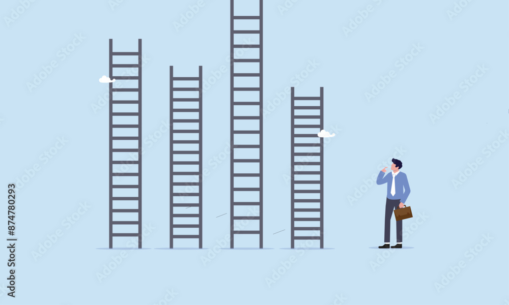 Climb up ladder of success concept, businessman thinking to choose the ...