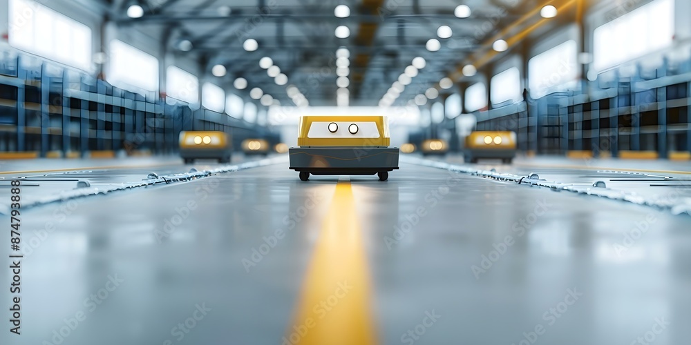Futuristic Fully Automated Retail Warehouse with Cutting-Edge Automated Guided Vehicles. Concept ...