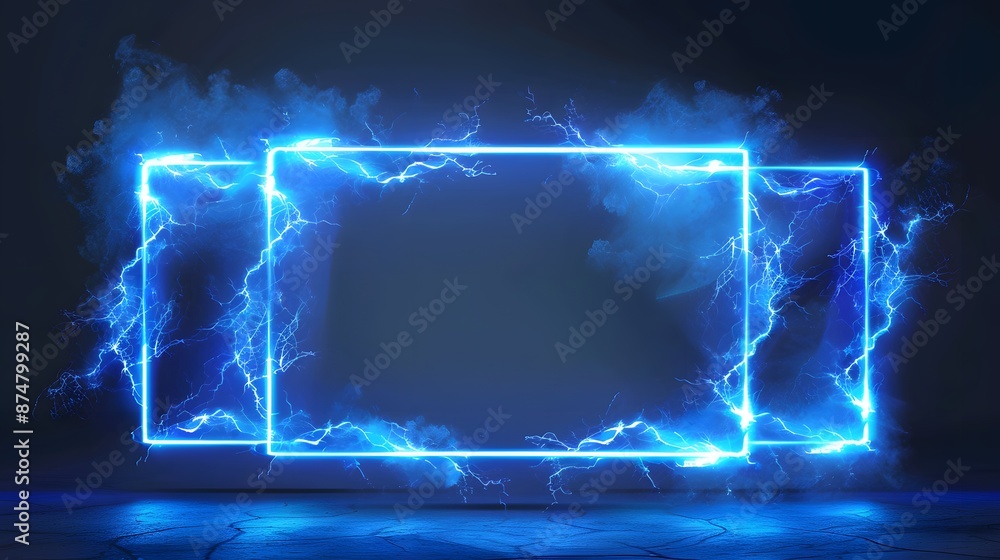 Lightning frames, blue electric borders of rectangular and square ...