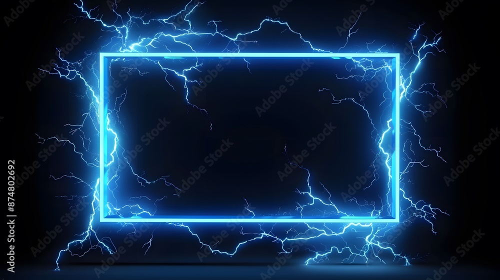 Lightning frames, blue electric borders of rectangular and square ...