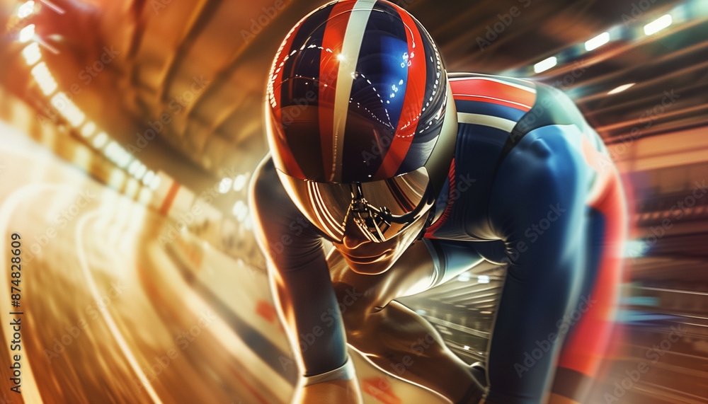 Dynamic Depiction of a Male Cyclist in Full Speed at a Velodrome ...