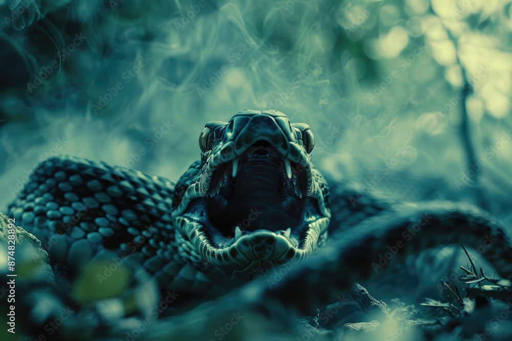Venomous Snake with Open Mouth - A close-up shot of a venomous snake with its mouth open ...