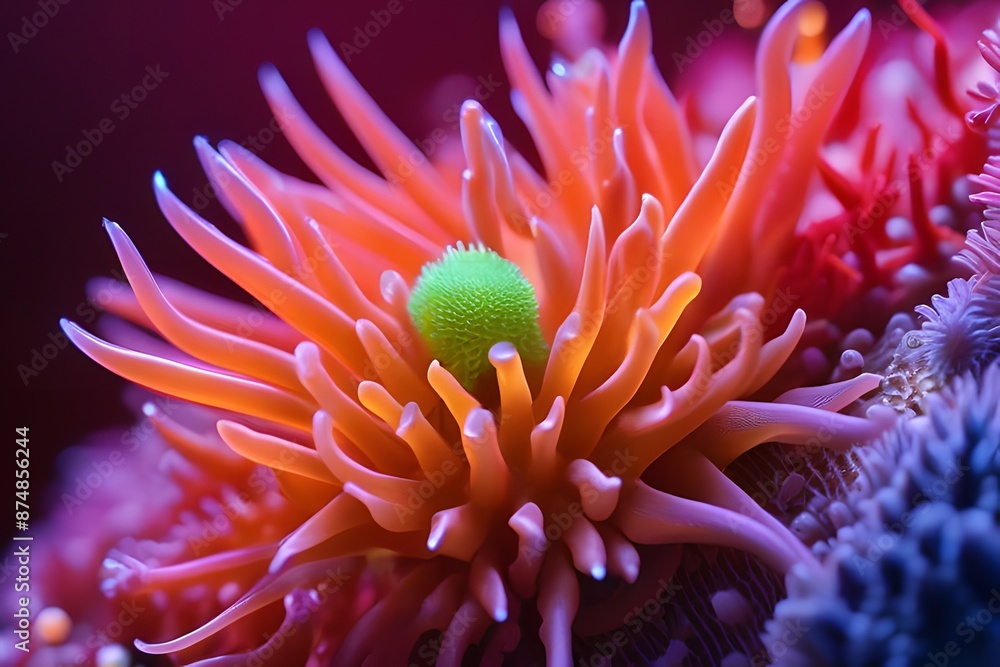 Coral polyps and small marine organism close-up. Concept of marine ...
