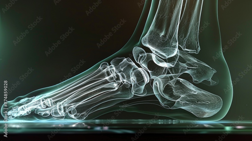 X-ray of an ankle joint, showcasing the tibia, fibula, and talus bones ...