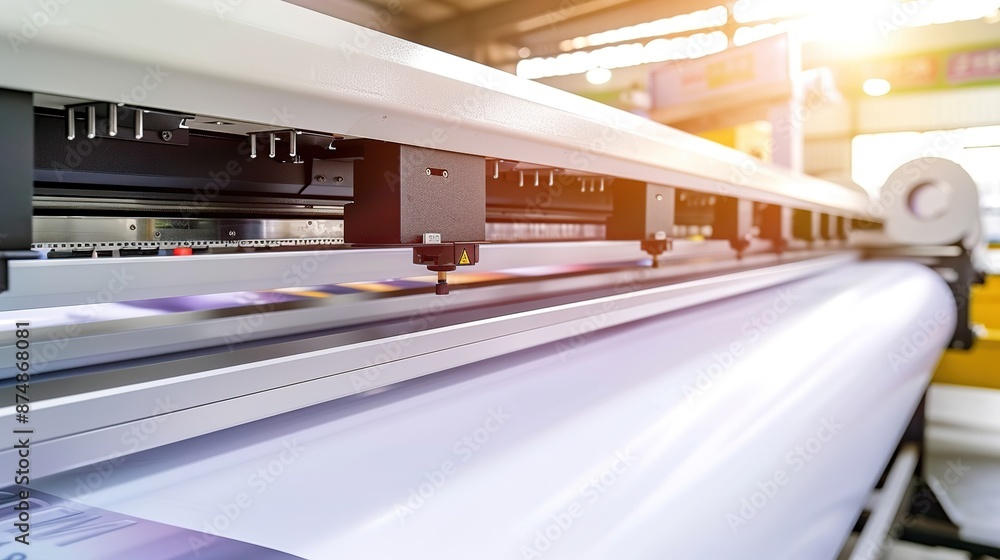 Professional Large Format Printer Printing a White Banner in a Modern ...