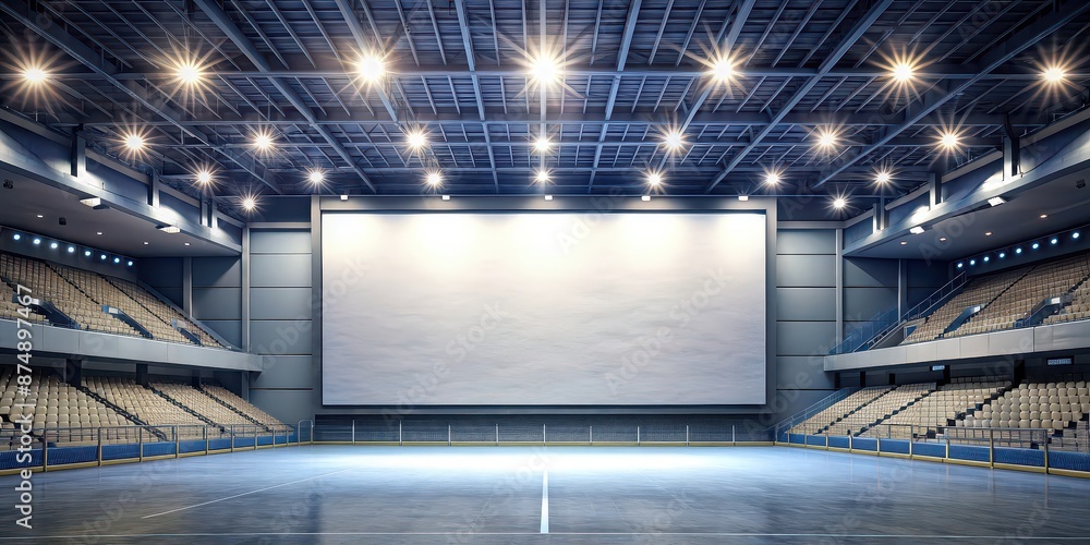 Realistic render of a sports arena with a large blank billboard for ...