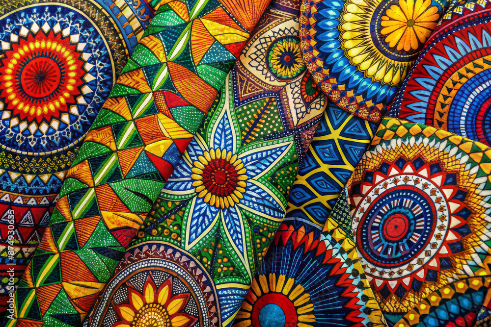 Vibrant geometric patterns burst with colorful energy on traditional ...