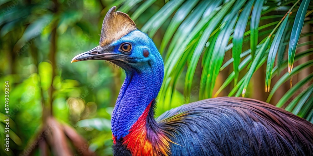 Large, colorful cassowary bird in its natural habitat, cassowary ...