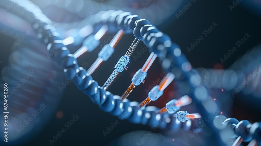 Artistic close-up of CRISPR-Cas9 mechanism, showing DNA replication and ...
