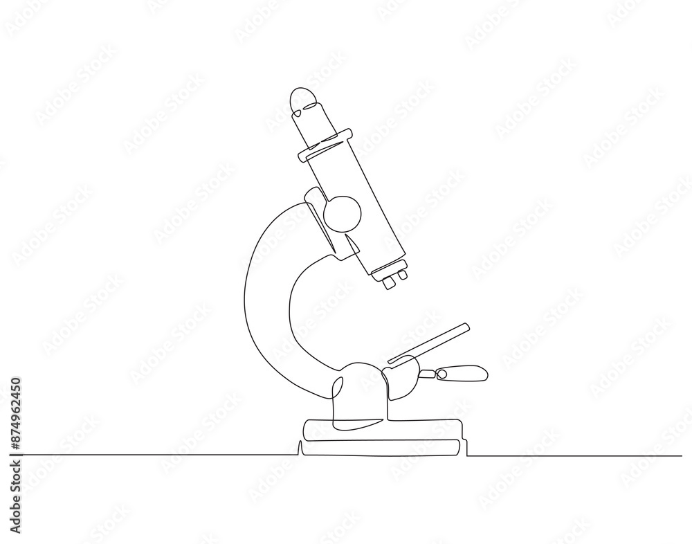 Continuous one line drawing of microscope. One line drawing ...