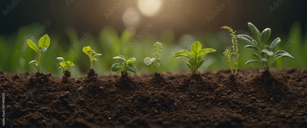 A gradient of plant growth stages from left to right in rich soil ...
