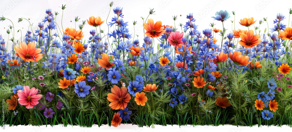 Wildflowers and grass bush cut out, Field grass and flowers bush made ...