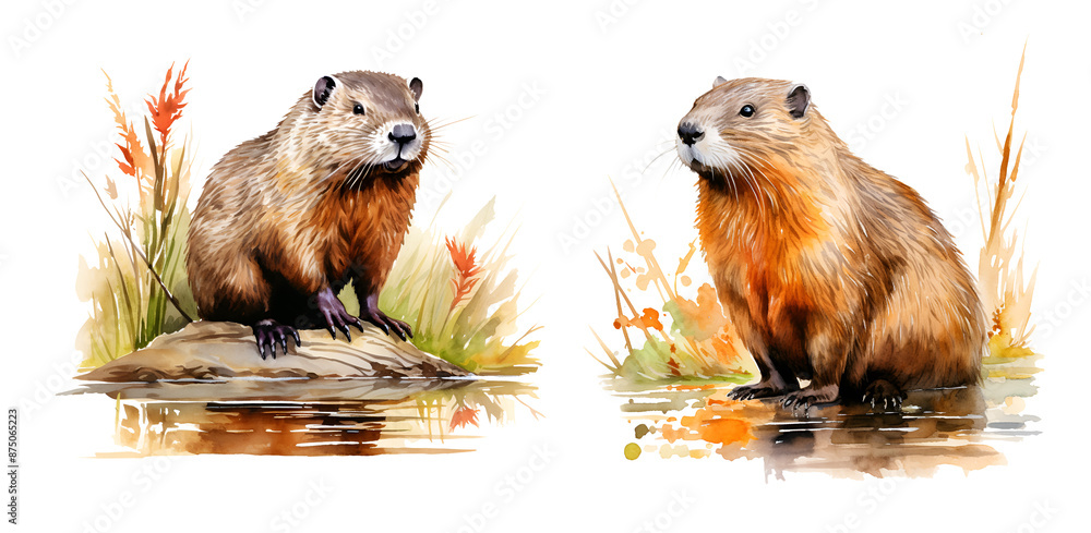 Nutria, watercolor clipart illustration with isolated background. Stock ...