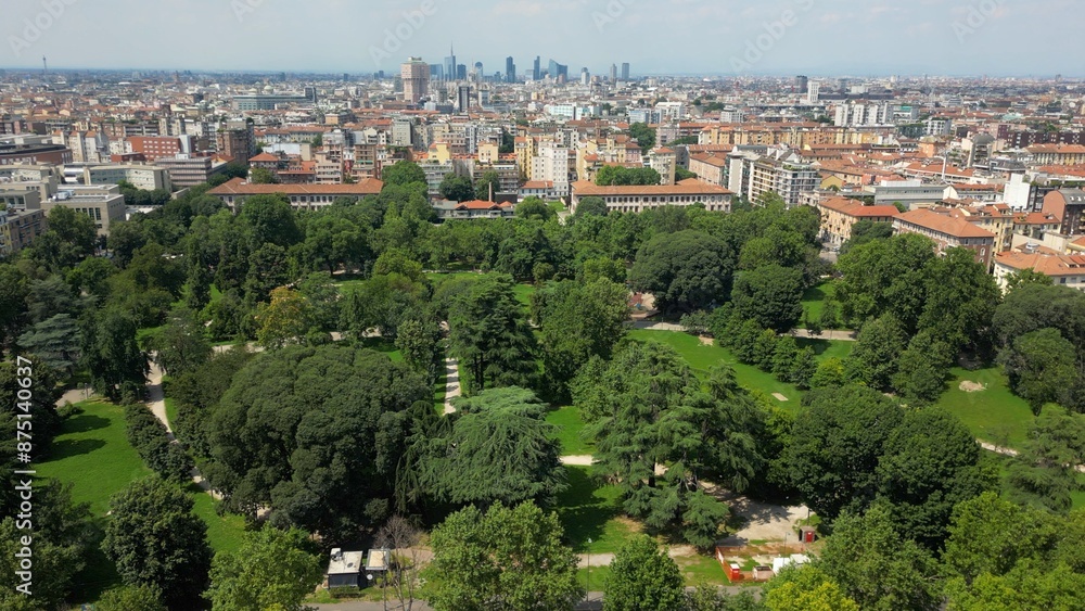 Europe, Italy, Milan Green city , Ravizza park view from the drone ...