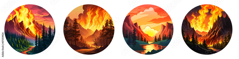 Wildfire clipart collection, symbol, logos, icons isolated on ...