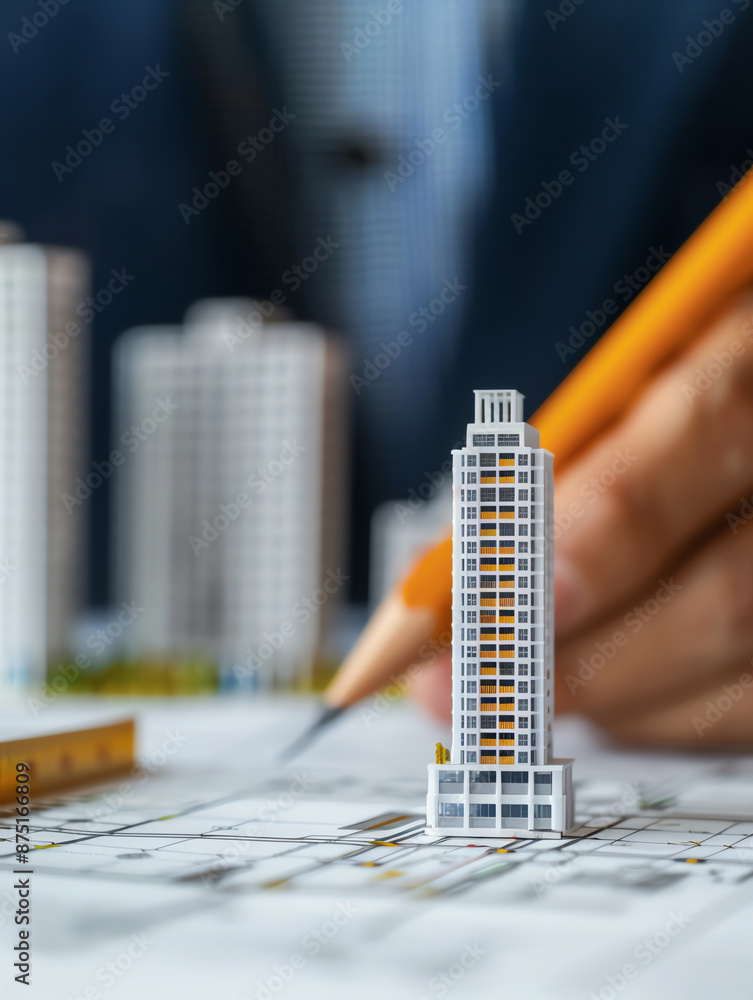 Architect designing and building an iconic skyscraper, Imagination ...