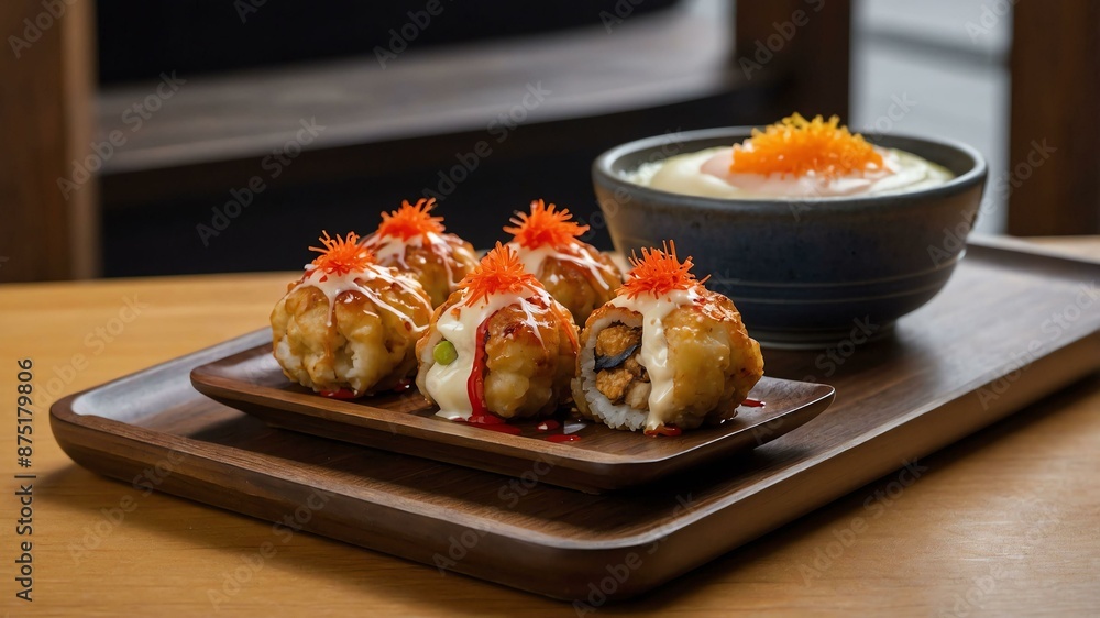 mentai mayo takoyaki topped with spicy cod roe mentaik served ...
