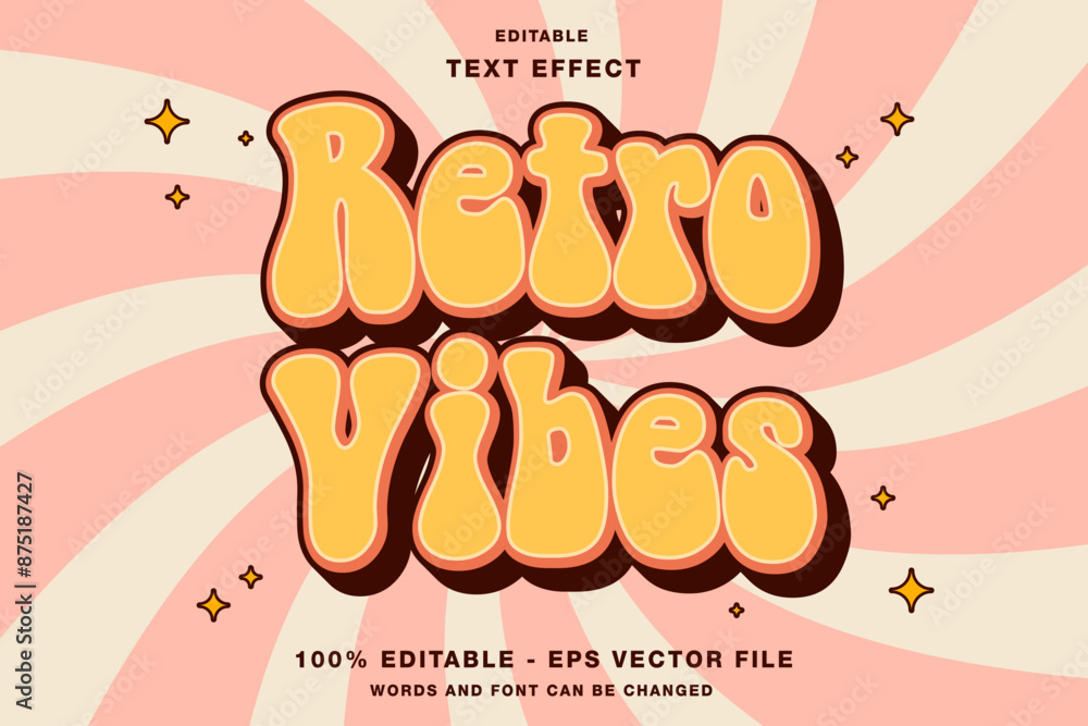 Retro Vibes Groovy Style Cartoon 3D Editable Text Effect Template ...
