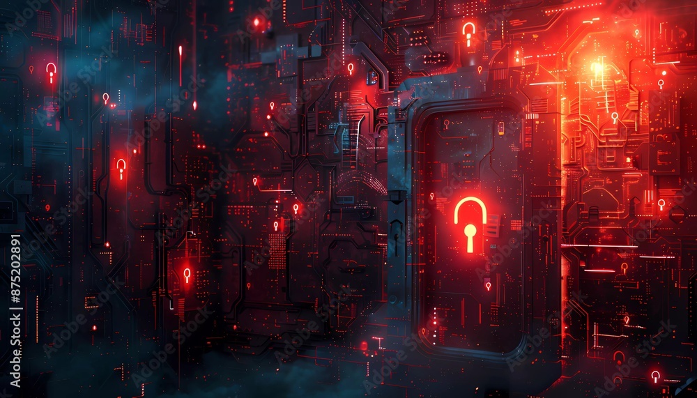 Cybersecurity and Encryption, Backgrounds with abstract symbols, locks, keys, cybersecurity ...