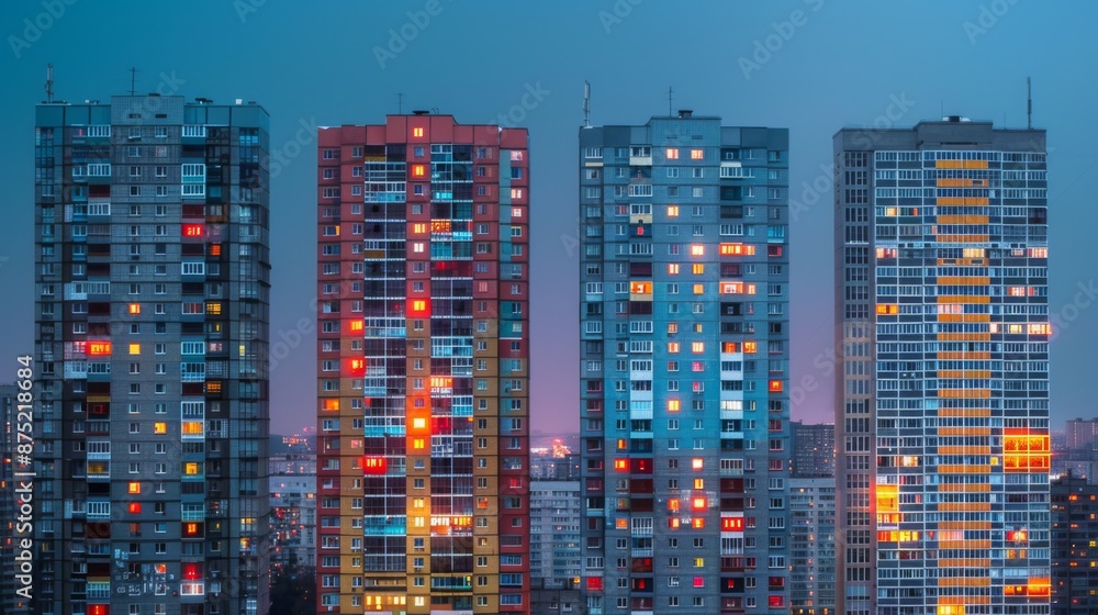 Ilustración de Stock Buildings with a playful, colorful facades ...