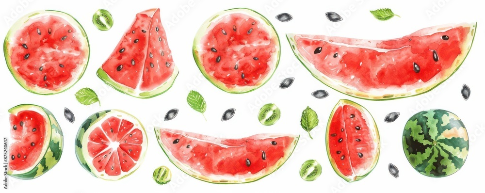 Watermelon seeds clipart, fruit element, detailed illustration, black ...