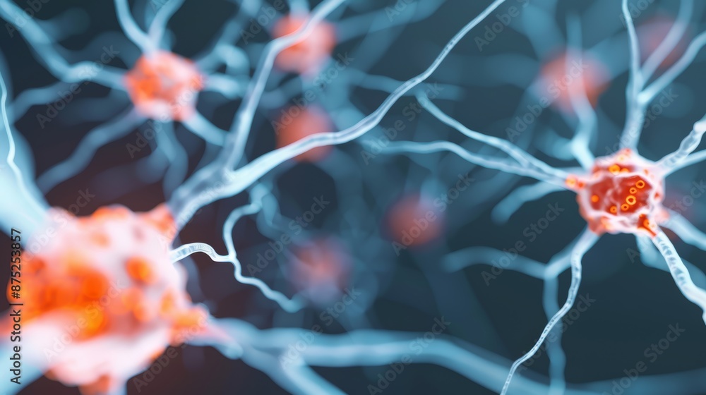 Intricate close-up of neurons with synapses, detailed axons and ...