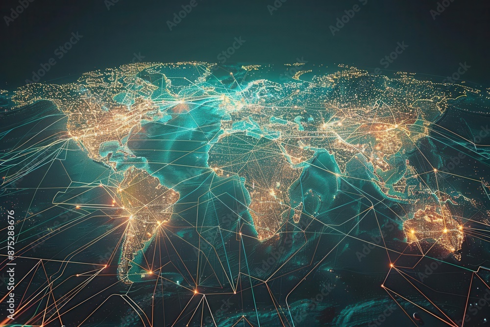 Digital network map showcasing global shipping routes and connections ...